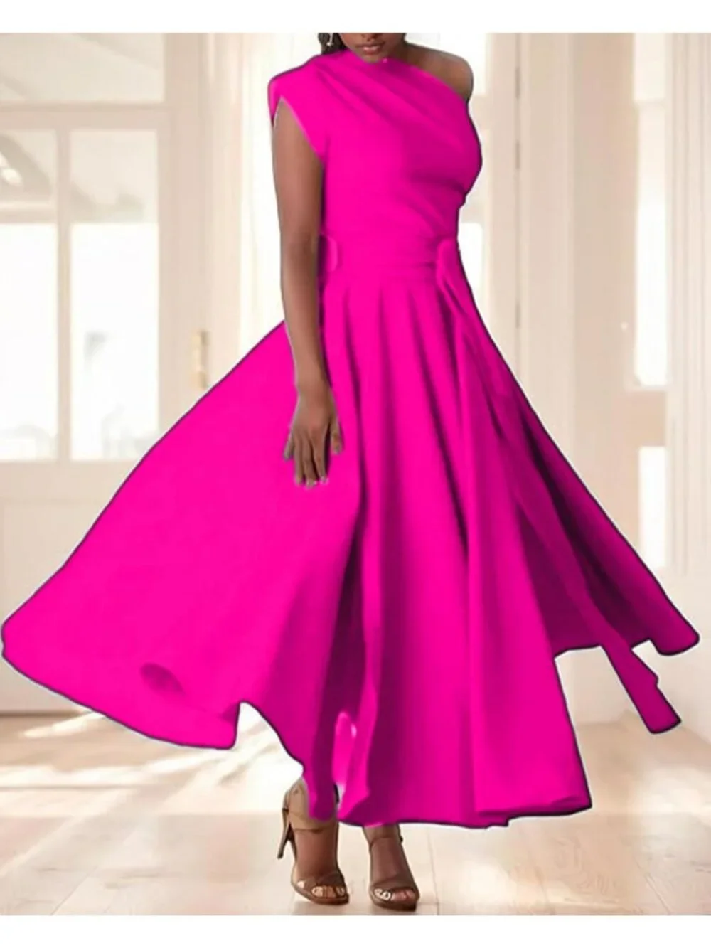 Dresses | Womens One Shoulder Dress Rose Flowy Formal Evening Gowns ...